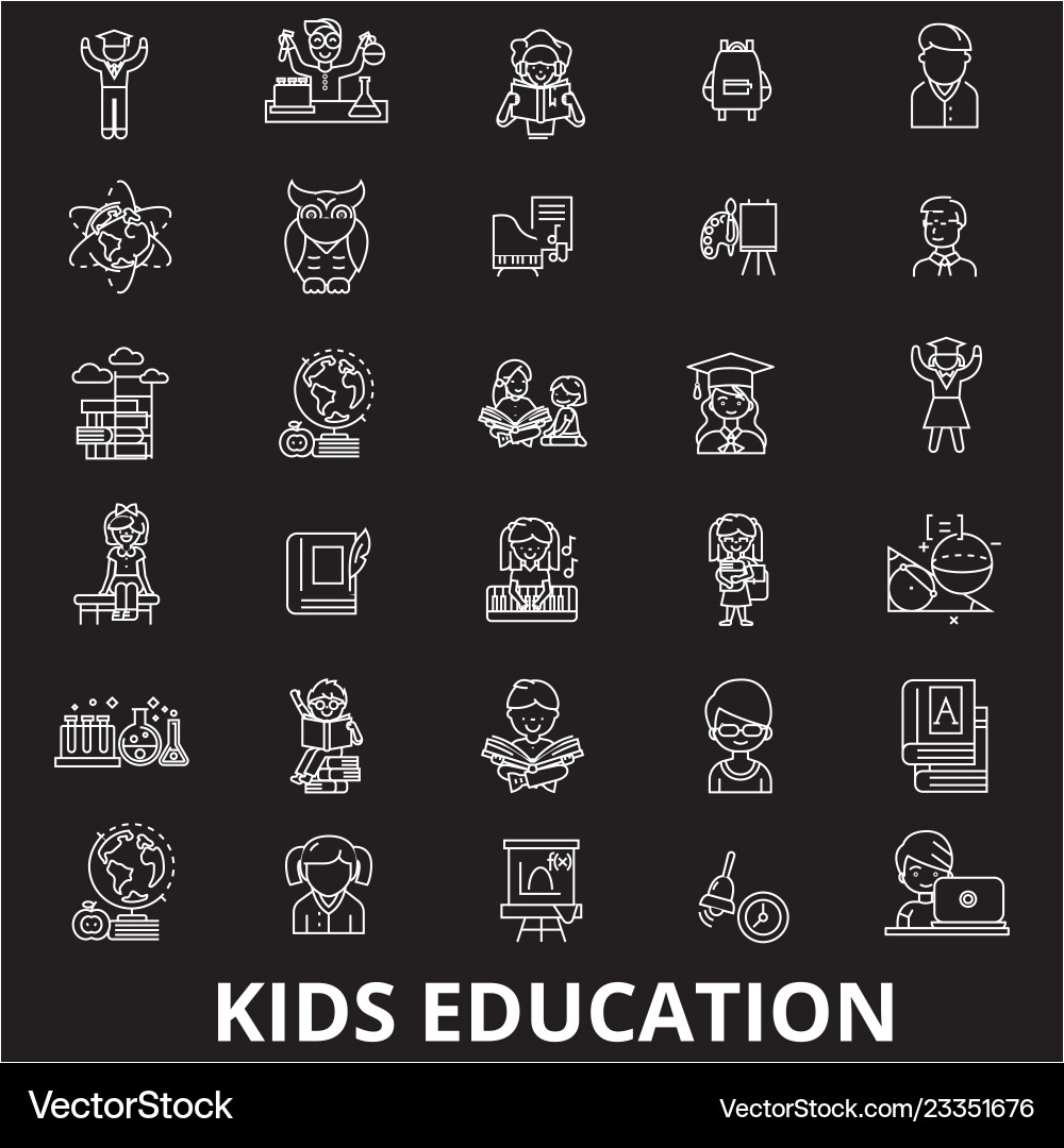 Kids education editable line icons set Royalty Free Vector