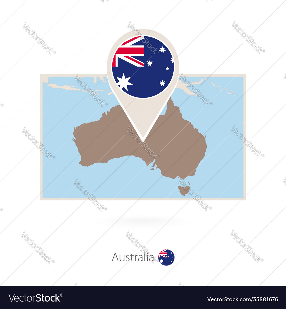 Rectangular map australia with pin icon Royalty Free Vector