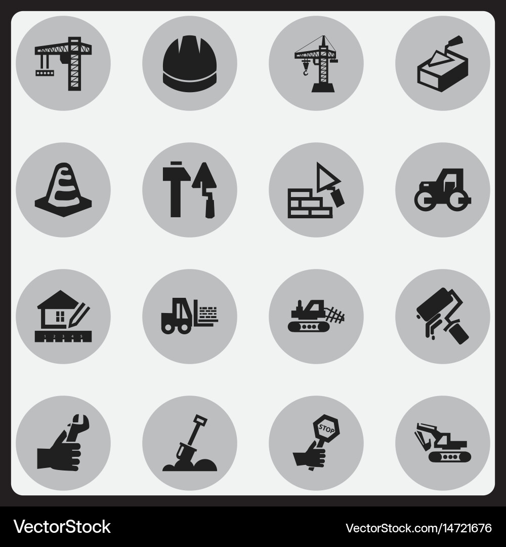 Set of 16 editable construction icons includes Vector Image
