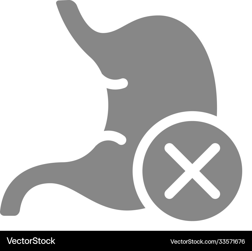 Stomach with cross checkmark grey icon diseased Vector Image