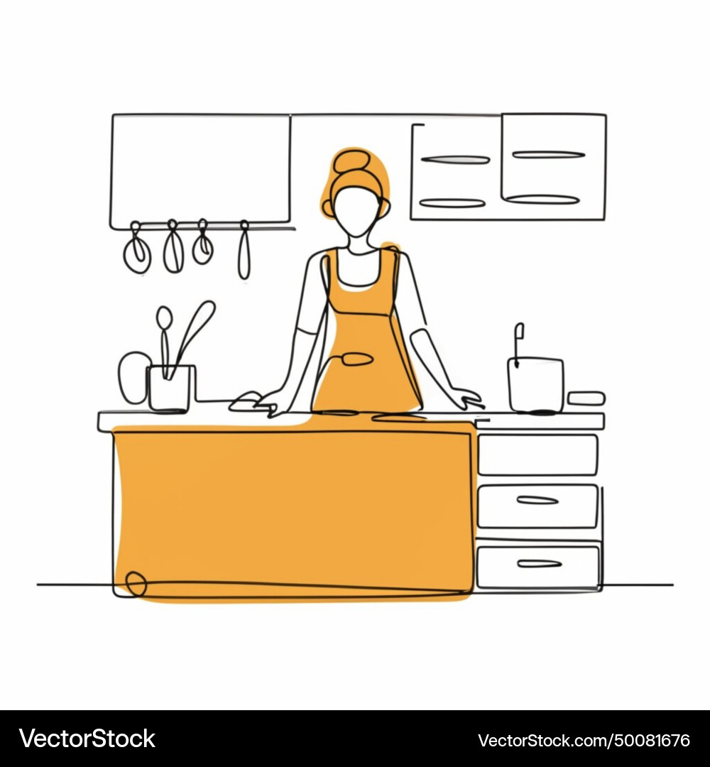 Woman working on kitchen man continues line design