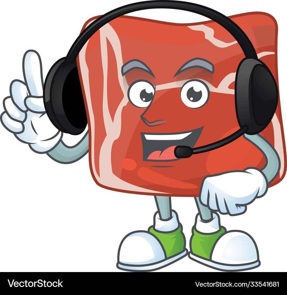 Attractive beef mascot concept wearing headphone Vector Image