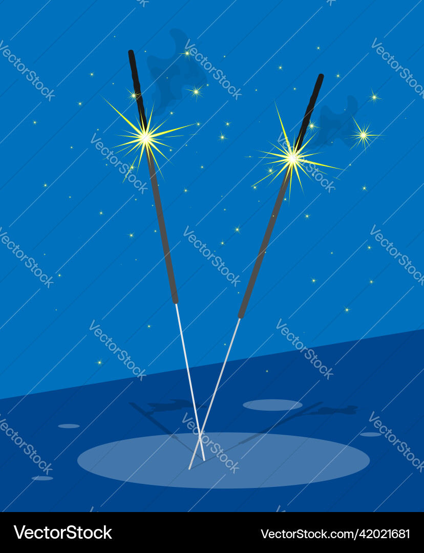 Bengal fire with sparks fireworks on shelf Vector Image