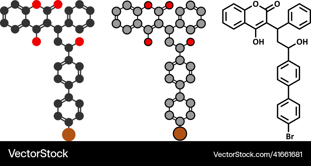 Bromadiolone rodenticide molecule vitamin k Vector Image