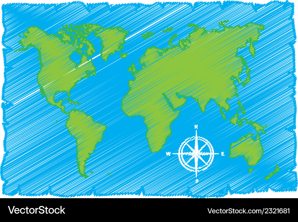 Green and blue sketch world map Royalty Free Vector Image