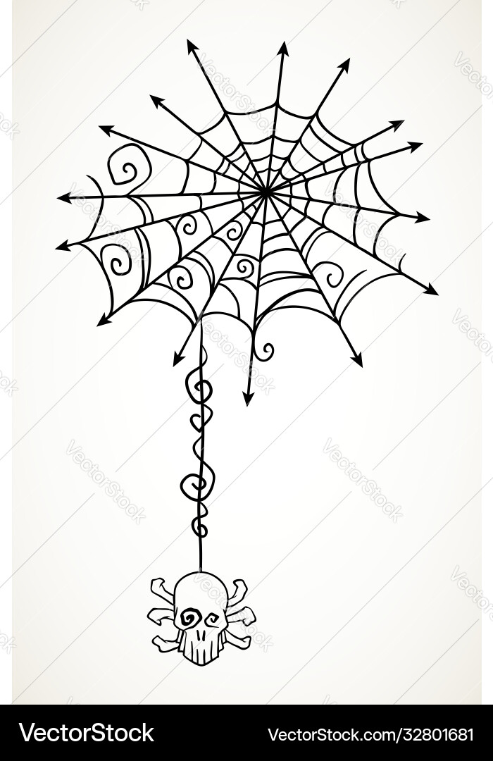 Halloween spiderweb with hanging skull Royalty Free Vector