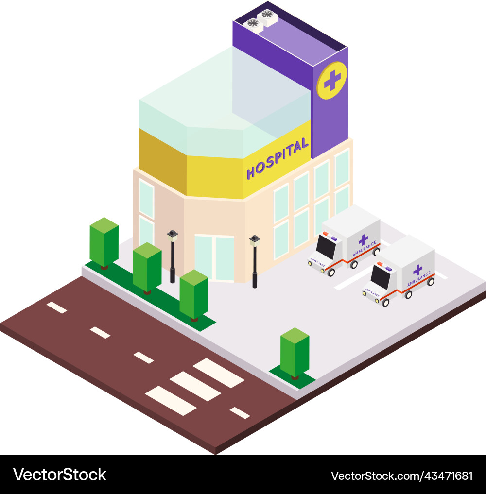 Hospital building street composition Royalty Free Vector