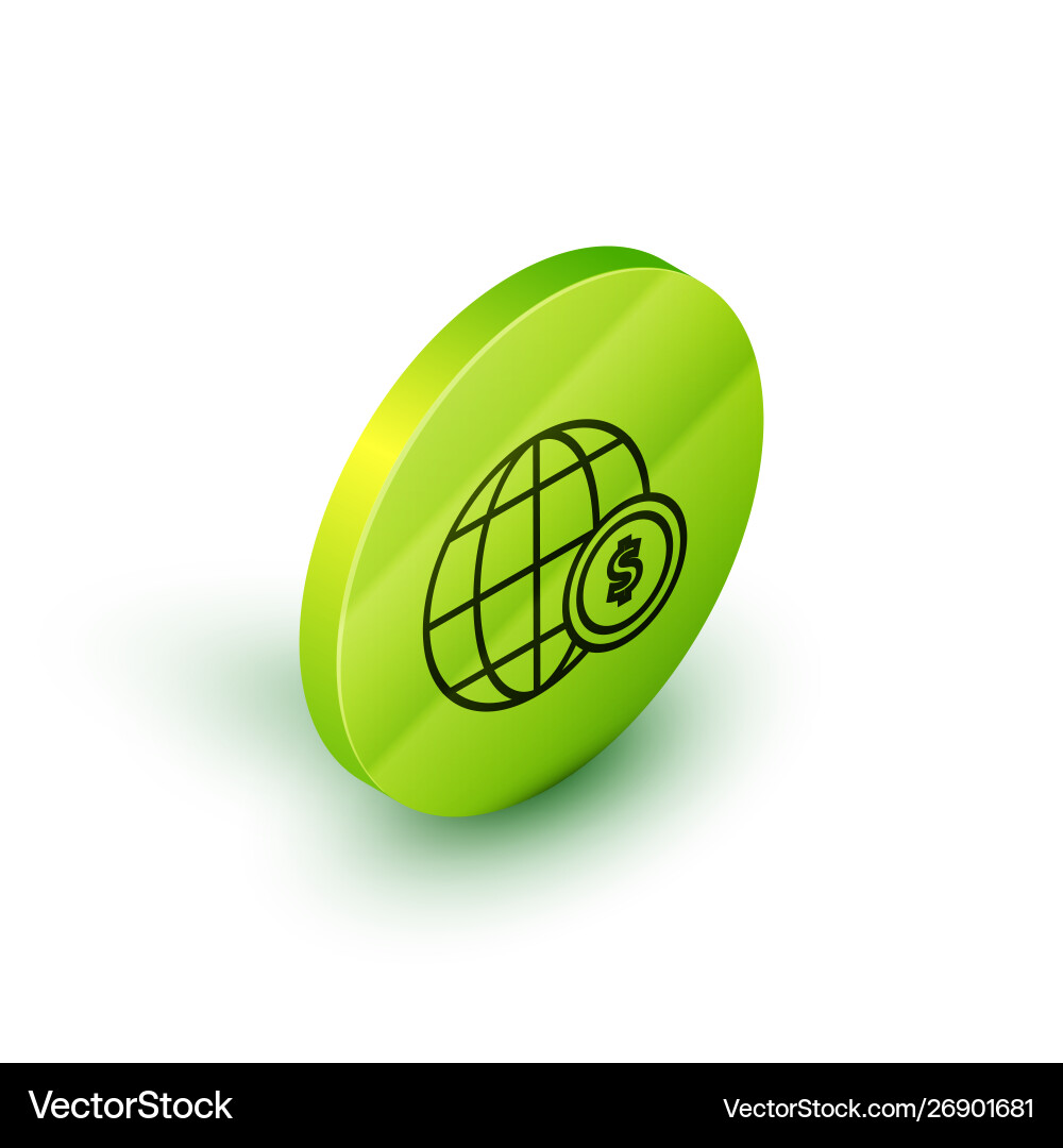 Isometric line earth globe with dollar symbol icon