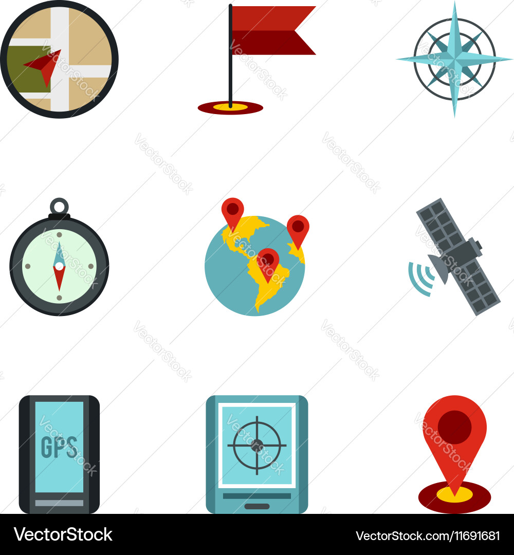 Navigation icons set flat style Royalty Free Vector Image