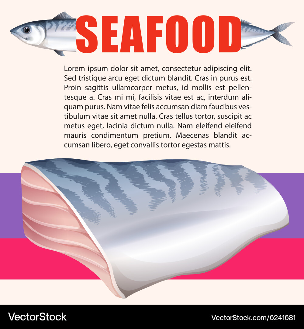 Seafood poster with tuna and text Royalty Free Vector Image