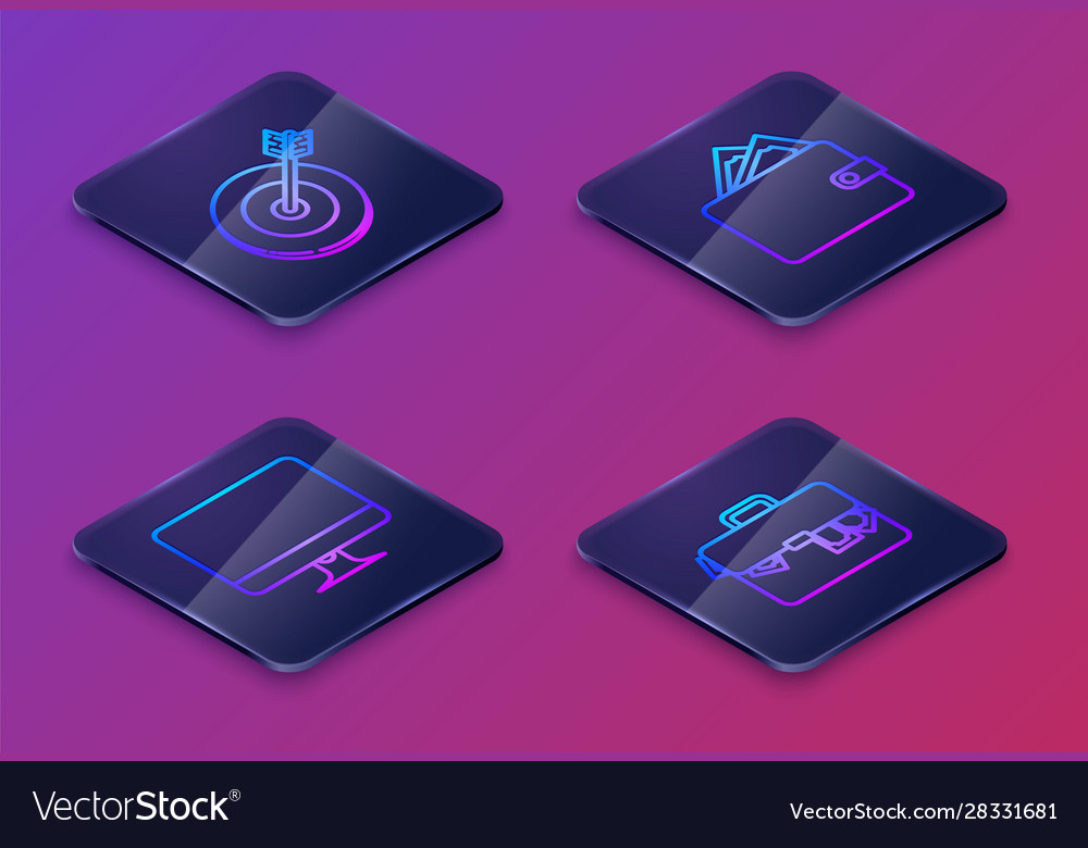Set isometric line target computer monitor screen Vector Image