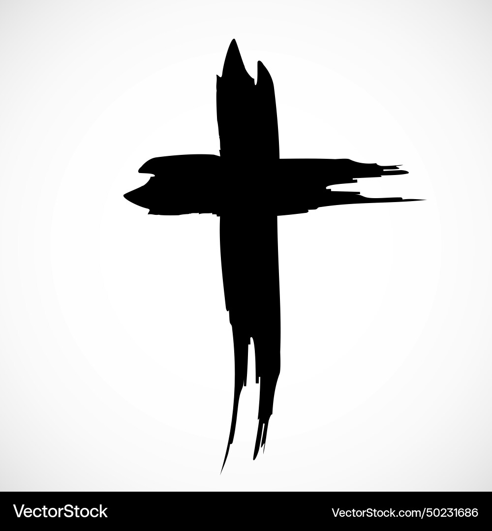 Black christian cross icon hand drawn Royalty Free Vector