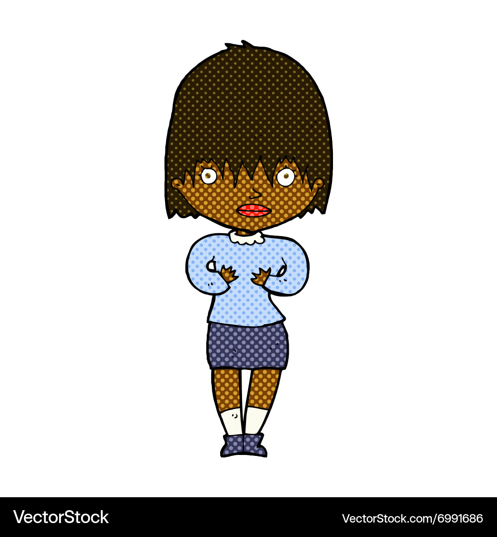 Comic cartoon woman making who me gesture Vector Image