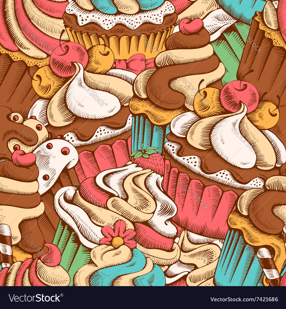 Cupcakes seamless pattern Royalty Free Vector Image
