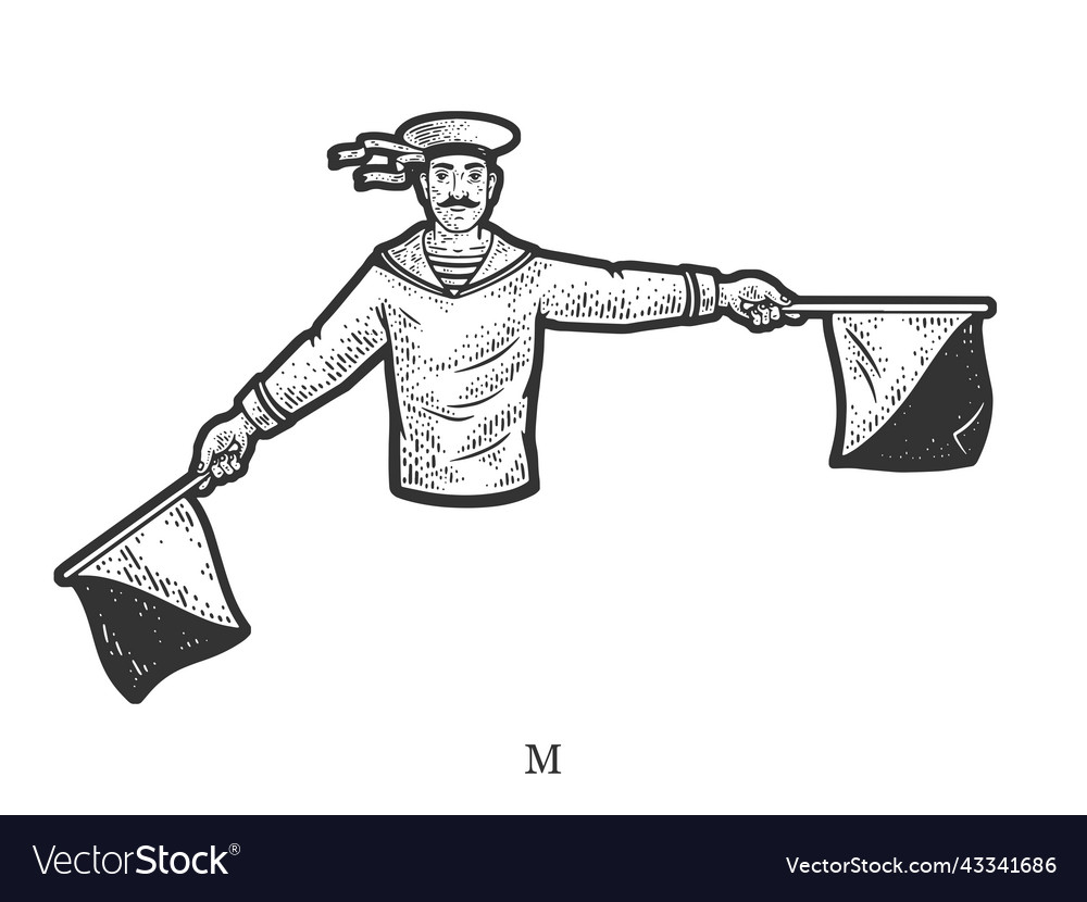 Flag semaphore letter m sketch Royalty Free Vector Image Flag semaphore letter m sketch Royalty Free Vector Image