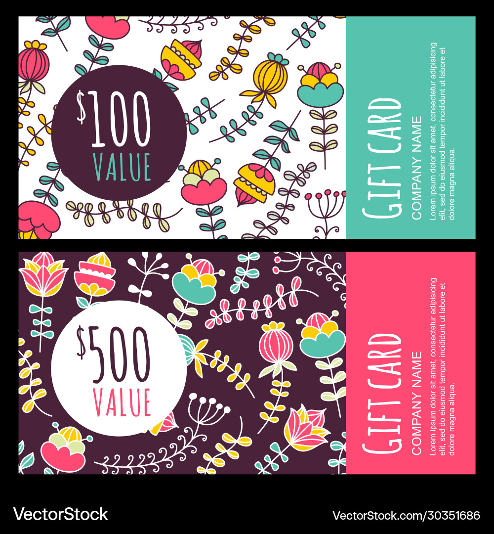Gift voucher card with colorful hand drawn Vector Image