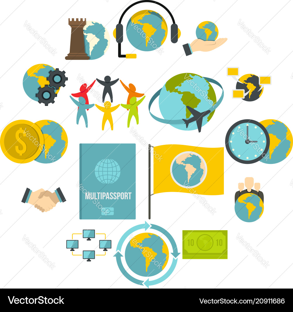 Global connections icons set in flat style Vector Image