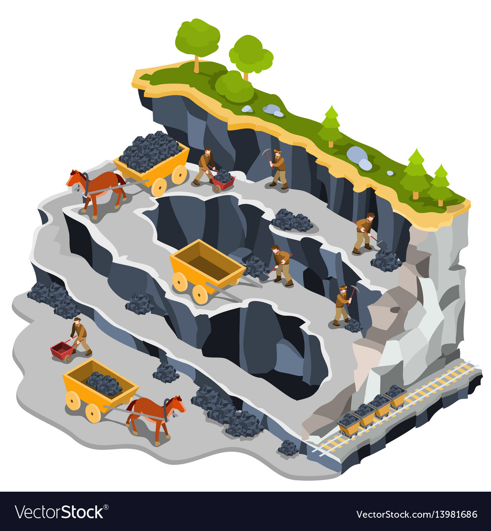 Isometric coal mining quarry Royalty Free Vector Image Isometric coal mining quarry Royalty Free Vector Image