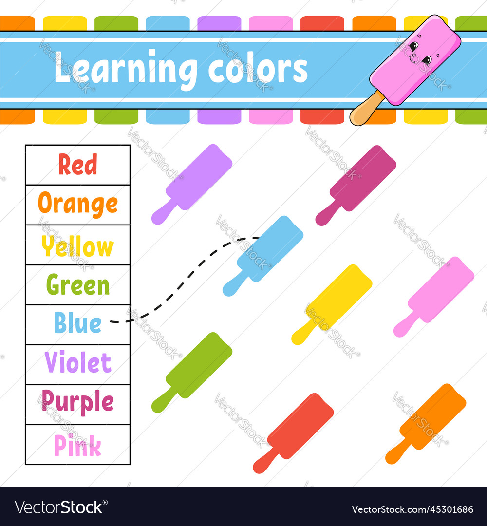 Learning colors education developing worksheet Vector Image