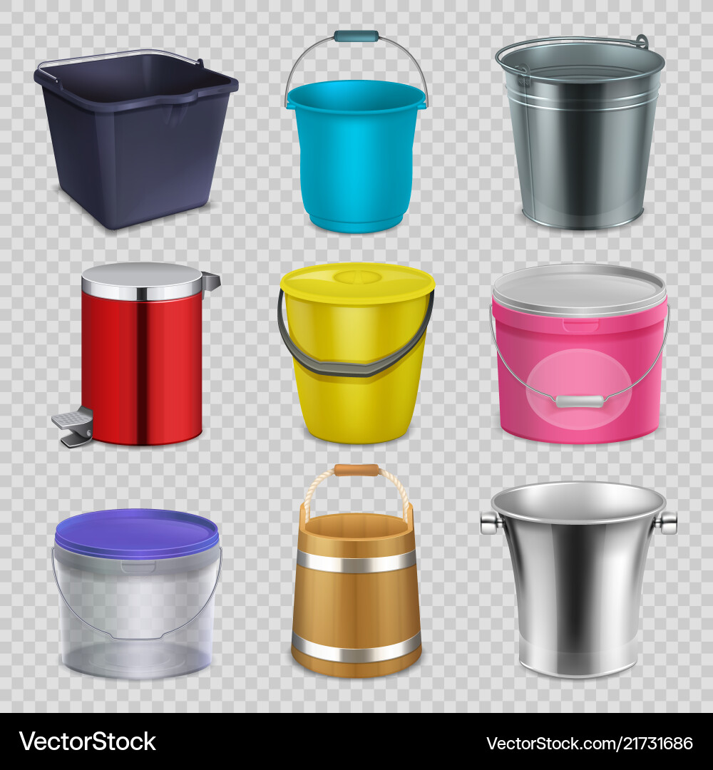 Realistic metal and plastic buckets with handle Vector Image