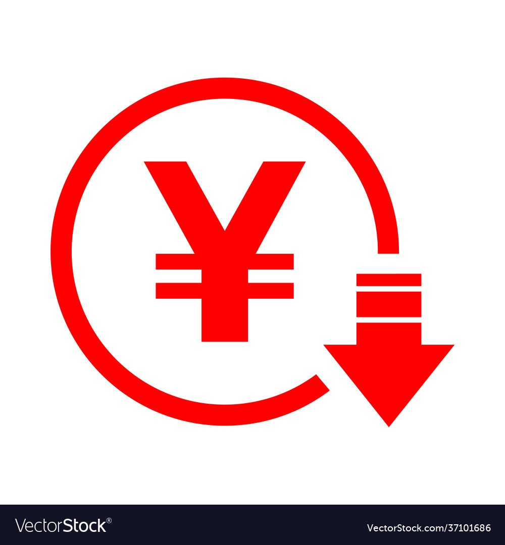 Yen reduction symbol cost decrease icon reduce Vector Image