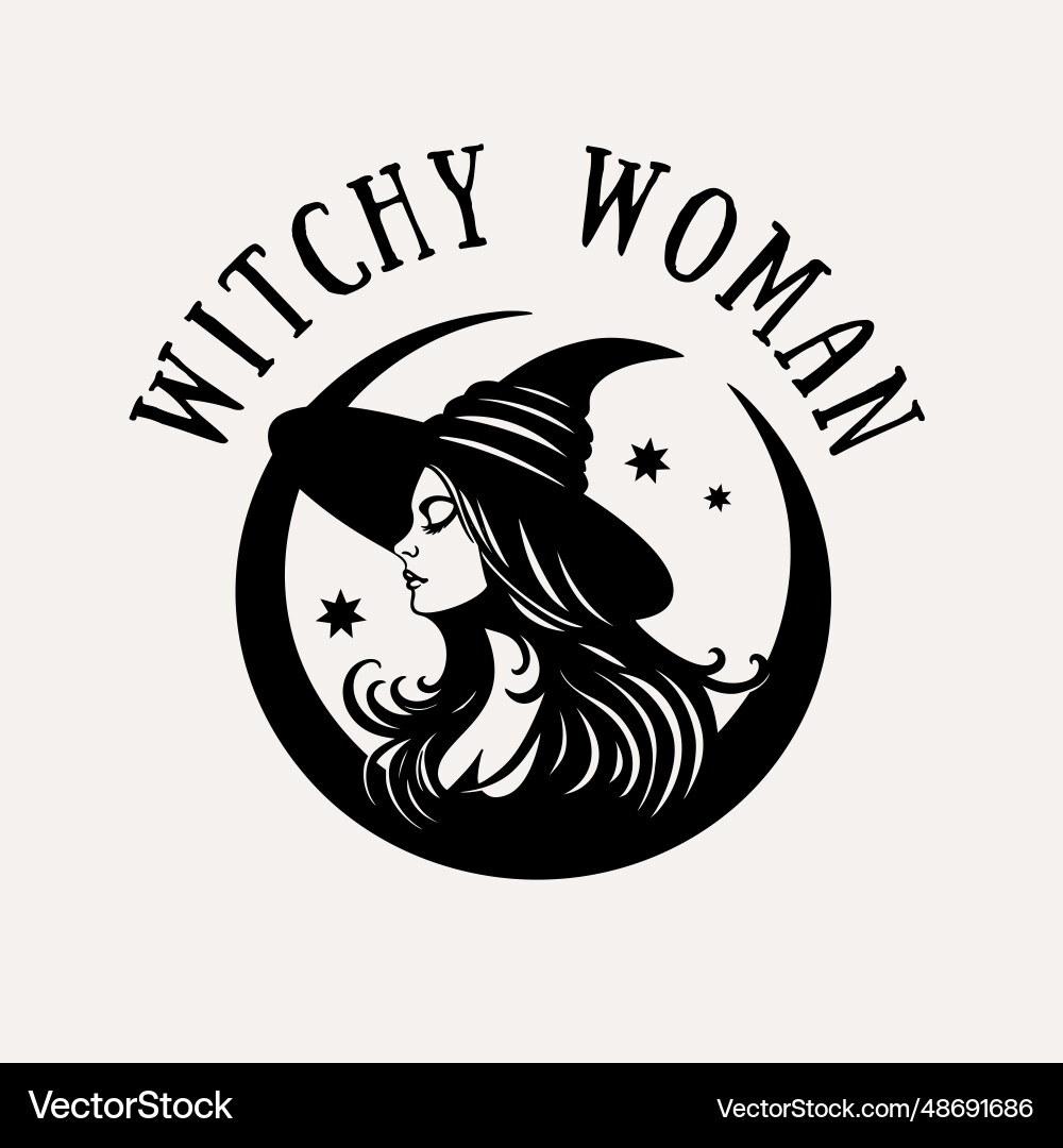 Young charming witch woman face with a moon Vector Image