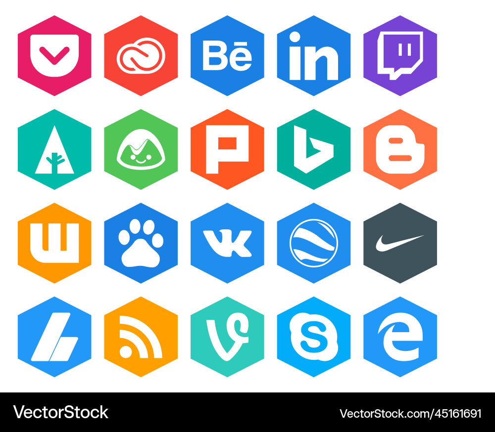 20 social media icon pack including adsense Vector Image