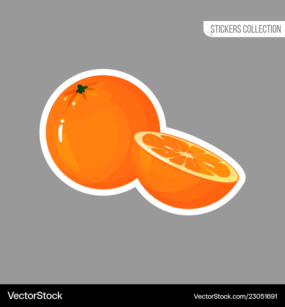 Cartoon fresh orange isolated sticker Royalty Free Vector