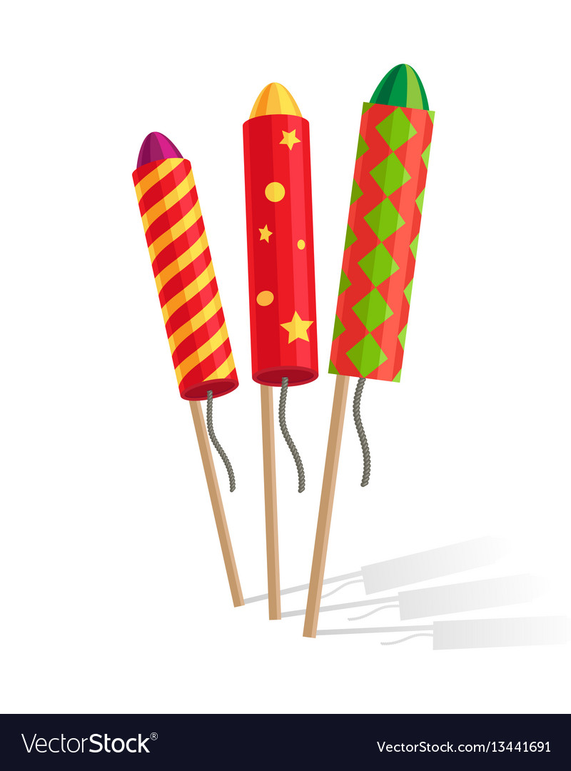 Colourful exploding rockets isolated on white Vector Image