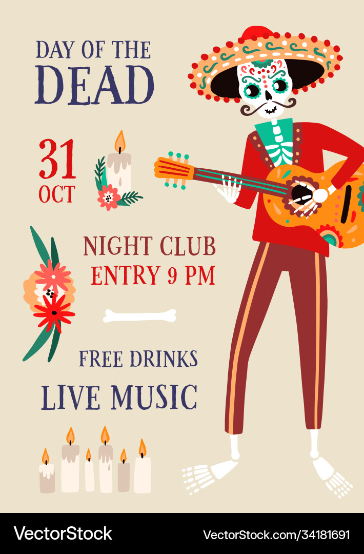 Invitation poster for day dead party with Vector Image