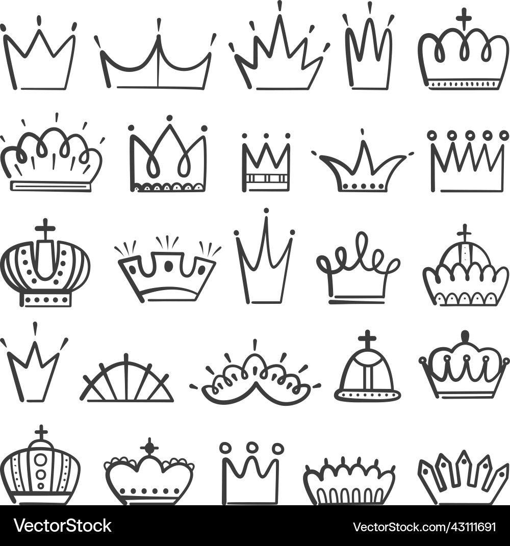 Isolated doodle crowns princess crown prince Vector Image
