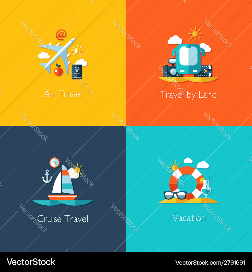Set of travel flat design compositions Royalty Free Vector