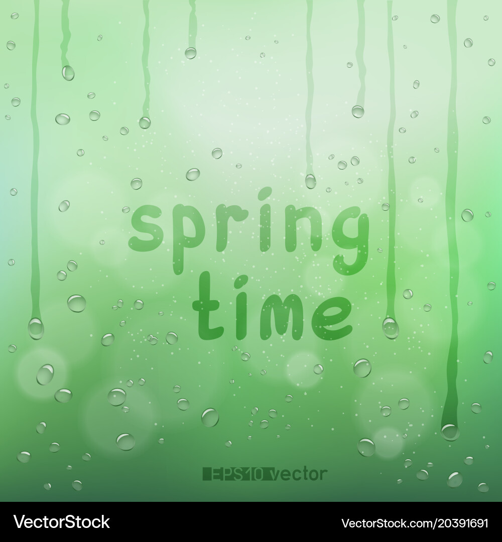 Spring time text on blurry rain bokeh Royalty Free Vector