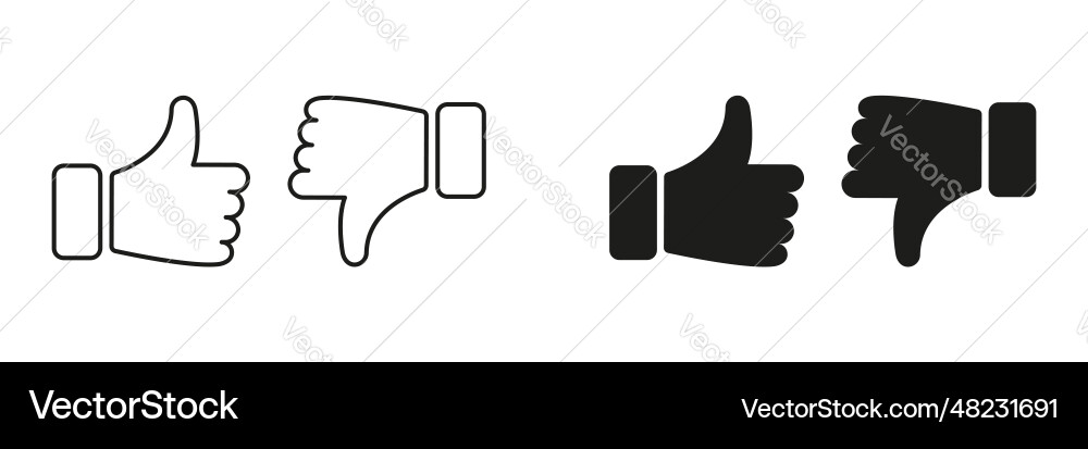 Thumb up thumb down line and silhouette icon set Vector Image