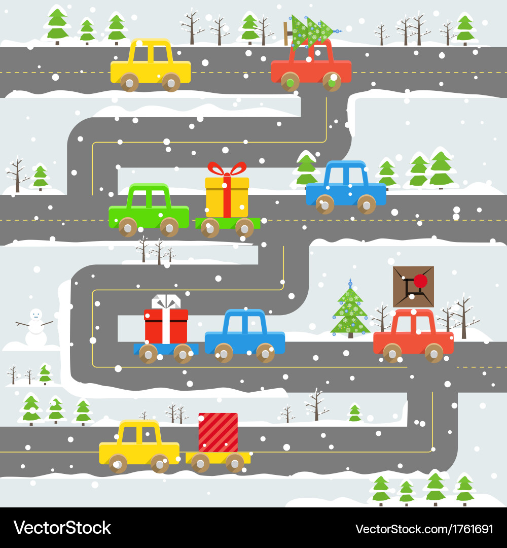 Winter road with cars Royalty Free Vector Image