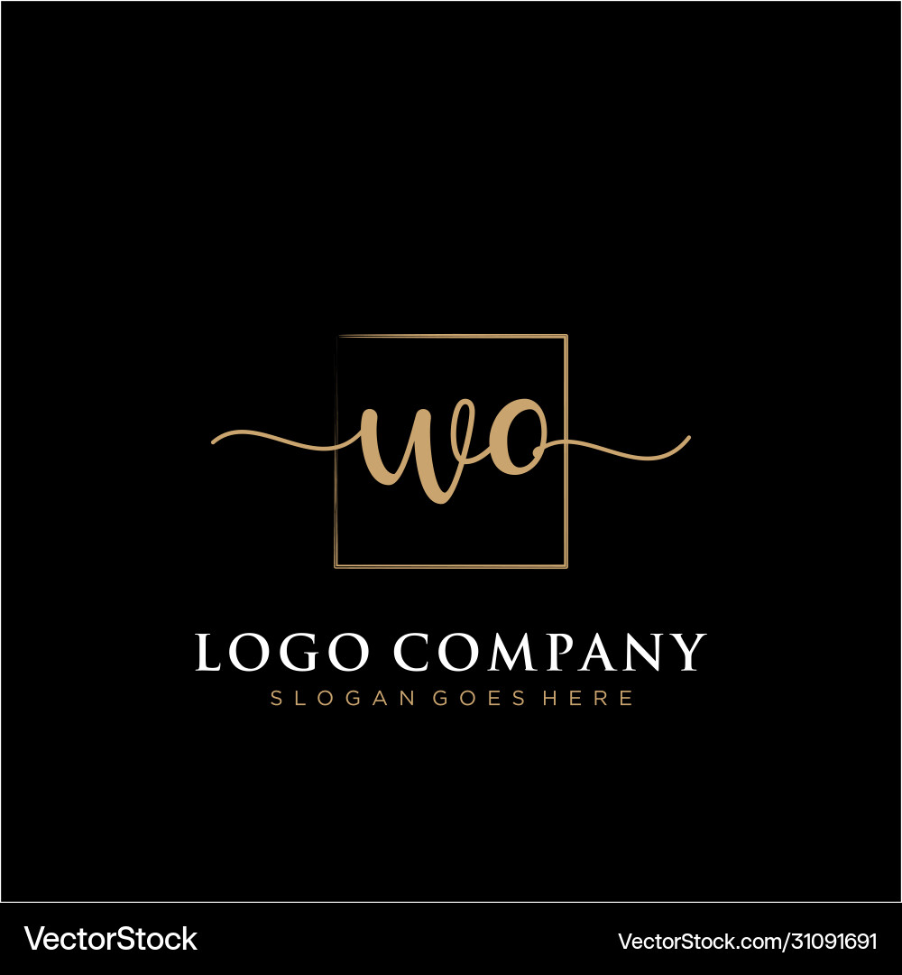 Wo initial handwriting logo with rectangle Vector Image