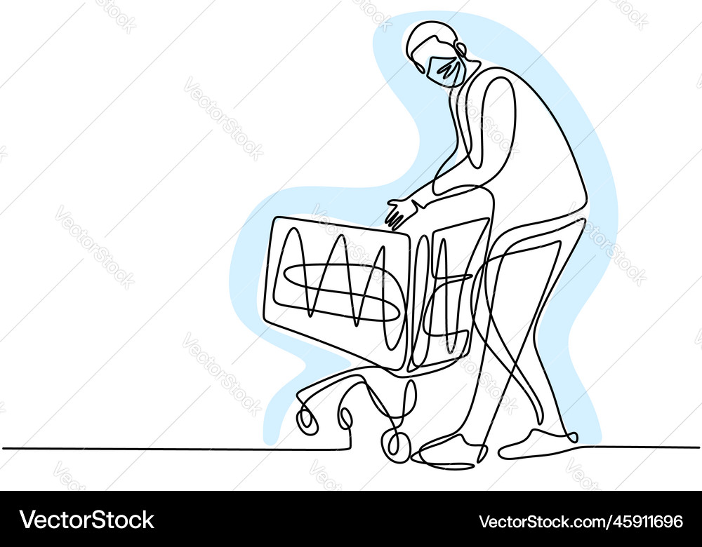 Continuous one line drawing of man holding Vector Image