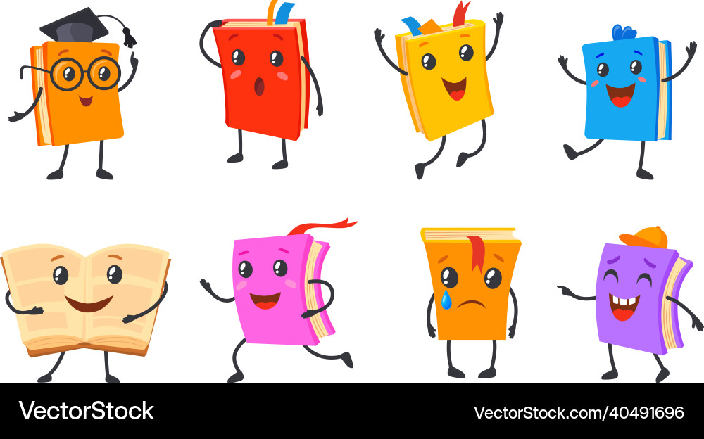 Cute textbook characters books literature Vector Image