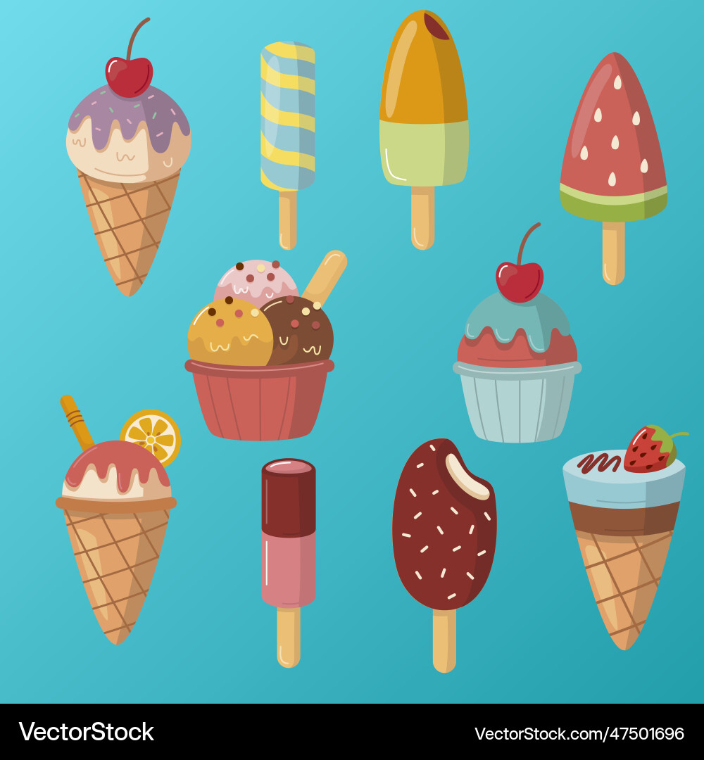 Flat collection with different kind of ice creams Vector Image