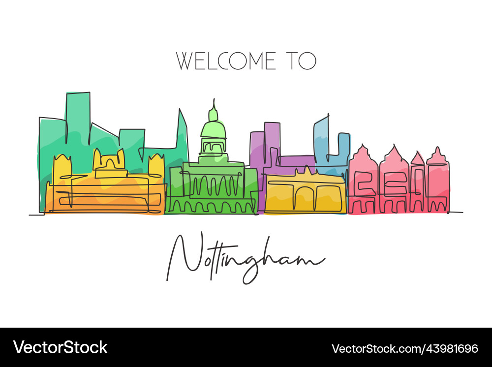 One single line drawing nottingham city skyline Vector Image