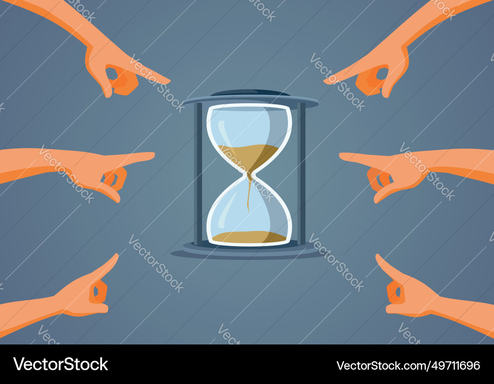 People pointing to an hourglass indicating time Vector Image