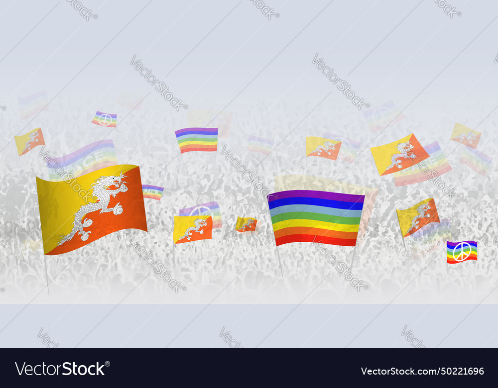 People waving peace flags and of bhutan Royalty Free Vector