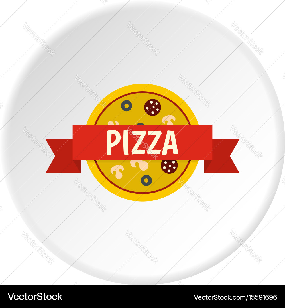 Pizza badge with red ribbon icon circle Royalty Free Vector