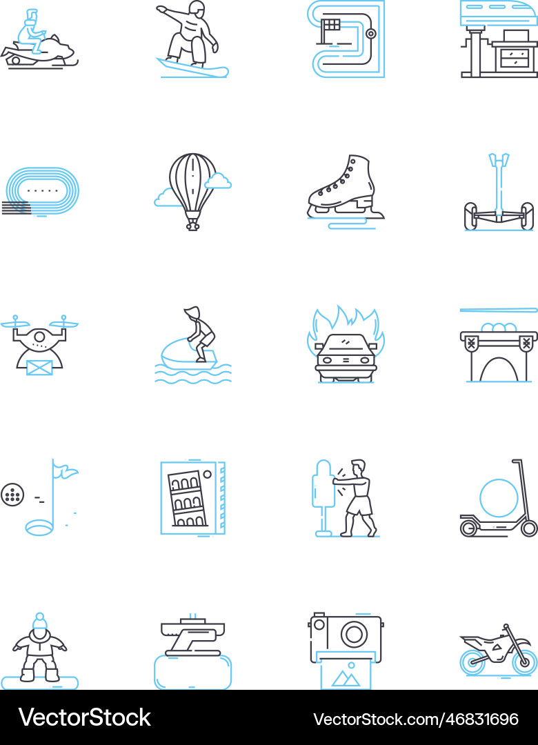 Pleasure amusement linear icons set bliss thrill Vector Image