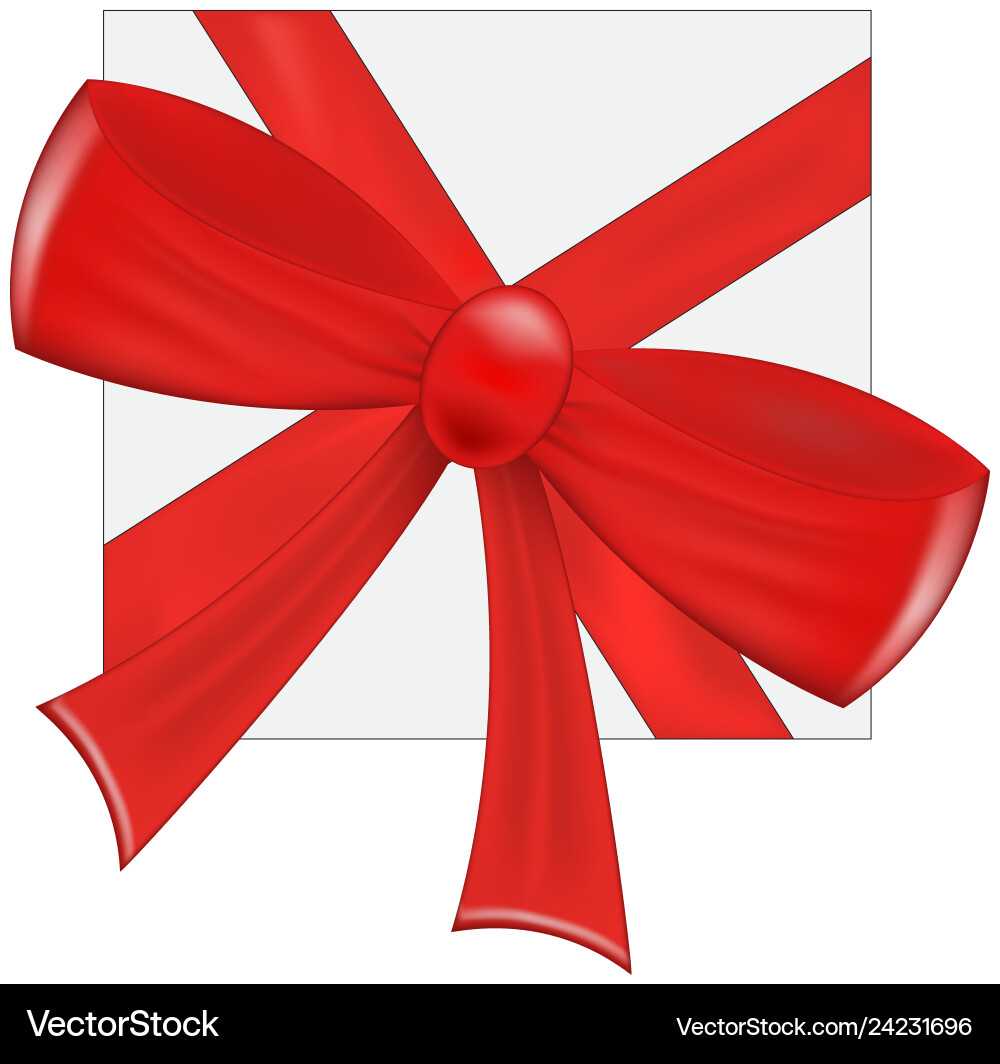 Red realistic ribbon bow on box isolated white Vector Image