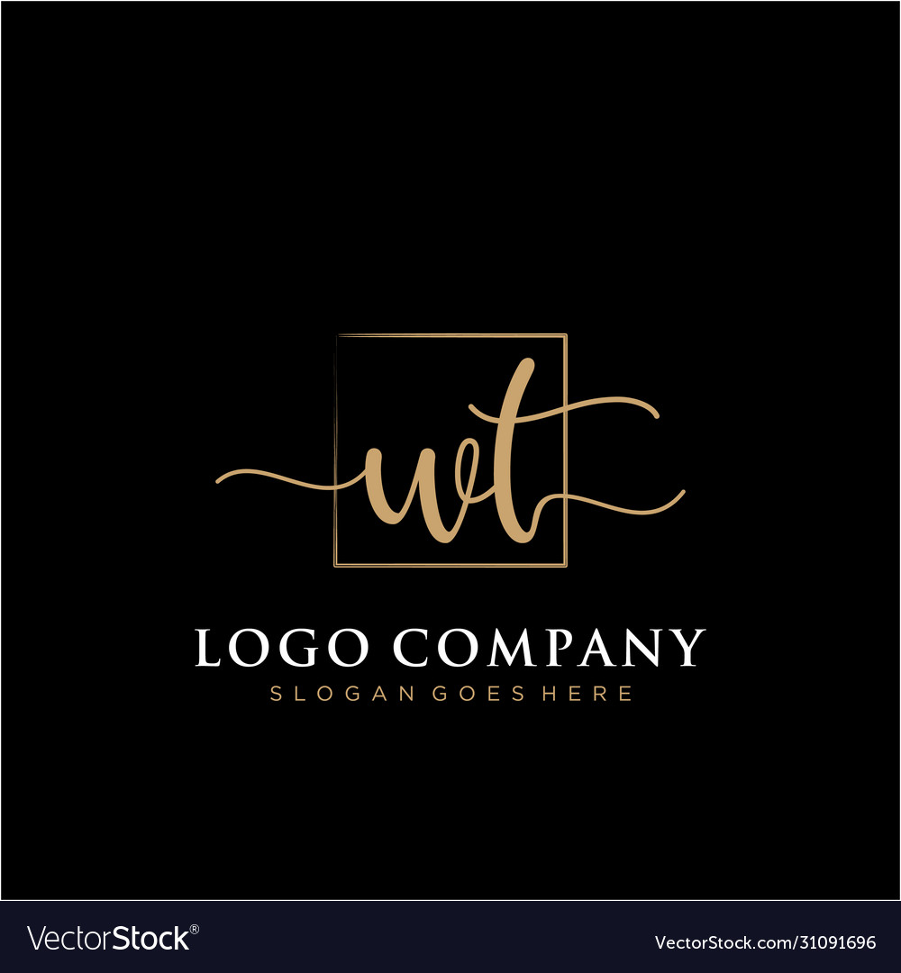 Wt initial handwriting logo with rectangle Vector Image