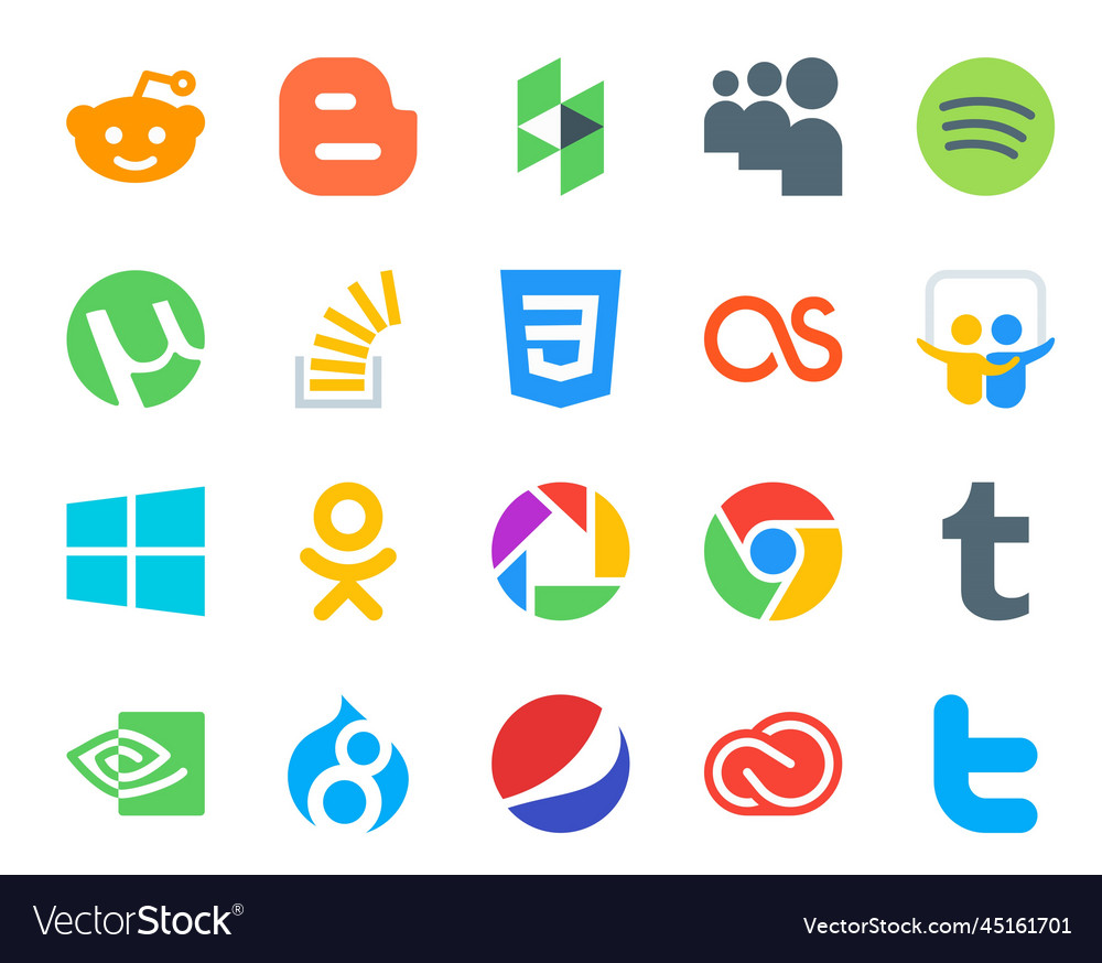 20 social media icon pack including tumblr picasa Vector Image 20 social media icon pack including tumblr picasa Vector Image
