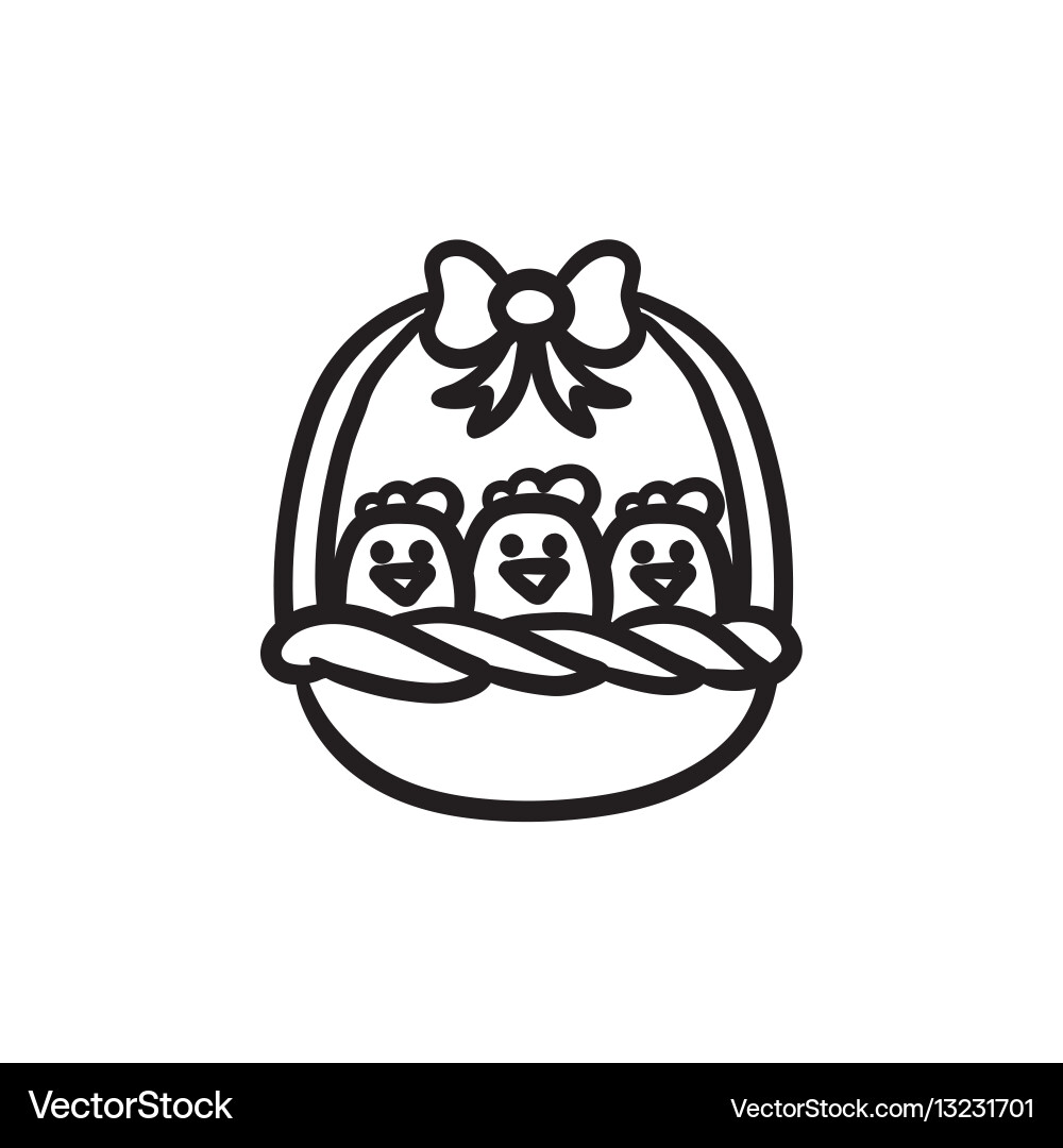 Basket full of easter chicks sketch icon Vector Image