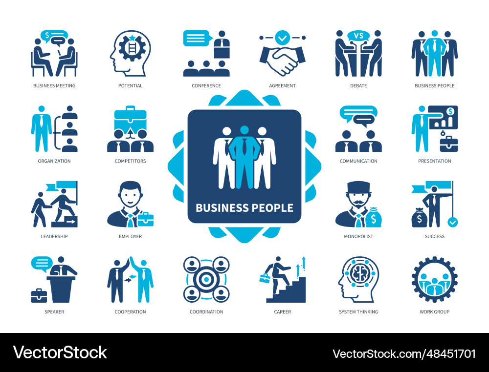Business people solid icon set Royalty Free Vector Image