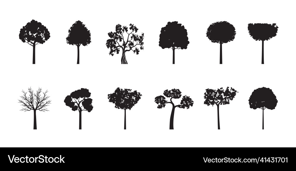 Collection of realistic black trees Royalty Free Vector